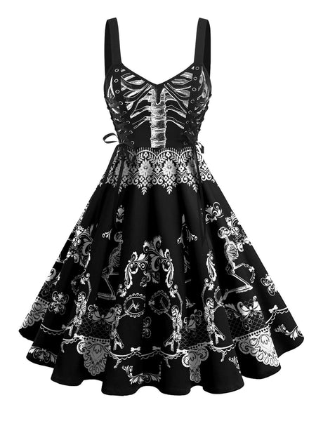 Black 1950s Lace Up Halloween Dress Retro Stage