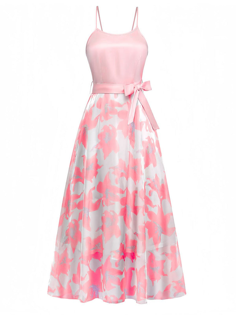 1930s Bow Organza Floral Spaghetti Straps Dress | Retro Stage