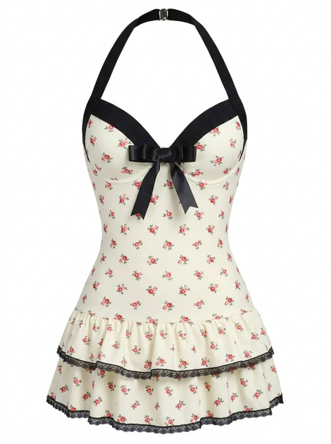 Red 1940s Halter Gingham Bow One-Piece Swimsuit | Retro Stage