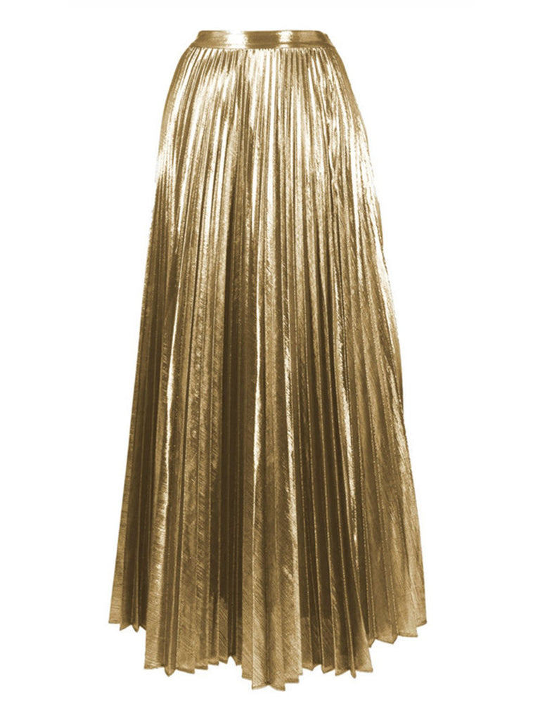 2PCS Gold 1950s Metallic One-Piece Swimsuit & Pleated Cover-Up | Retro ...
