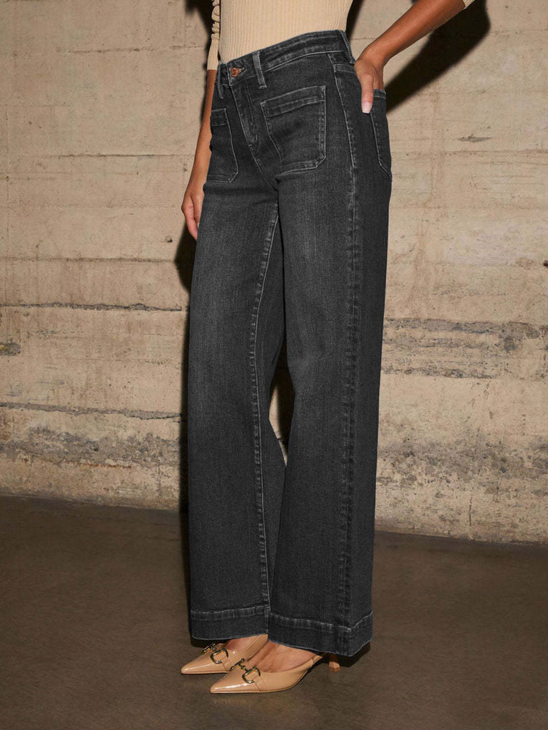 1960s High Waist Wide-Leg Patch Pocket Jeans | Retro Stage