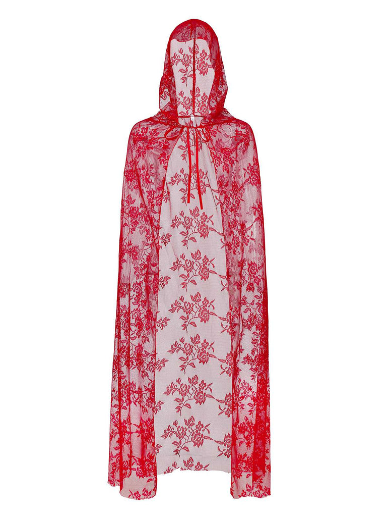 Red 1980s Halloween Mesh Red Riding Hood Dress & Embroidered Cape ...