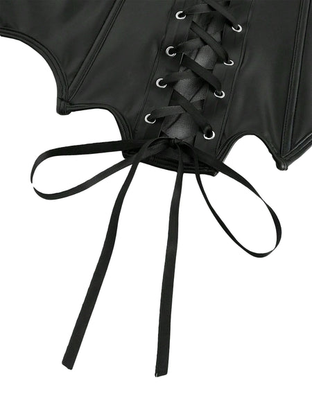 Black 1970s Leather Gothic Bat Wing Corset | Retro Stage