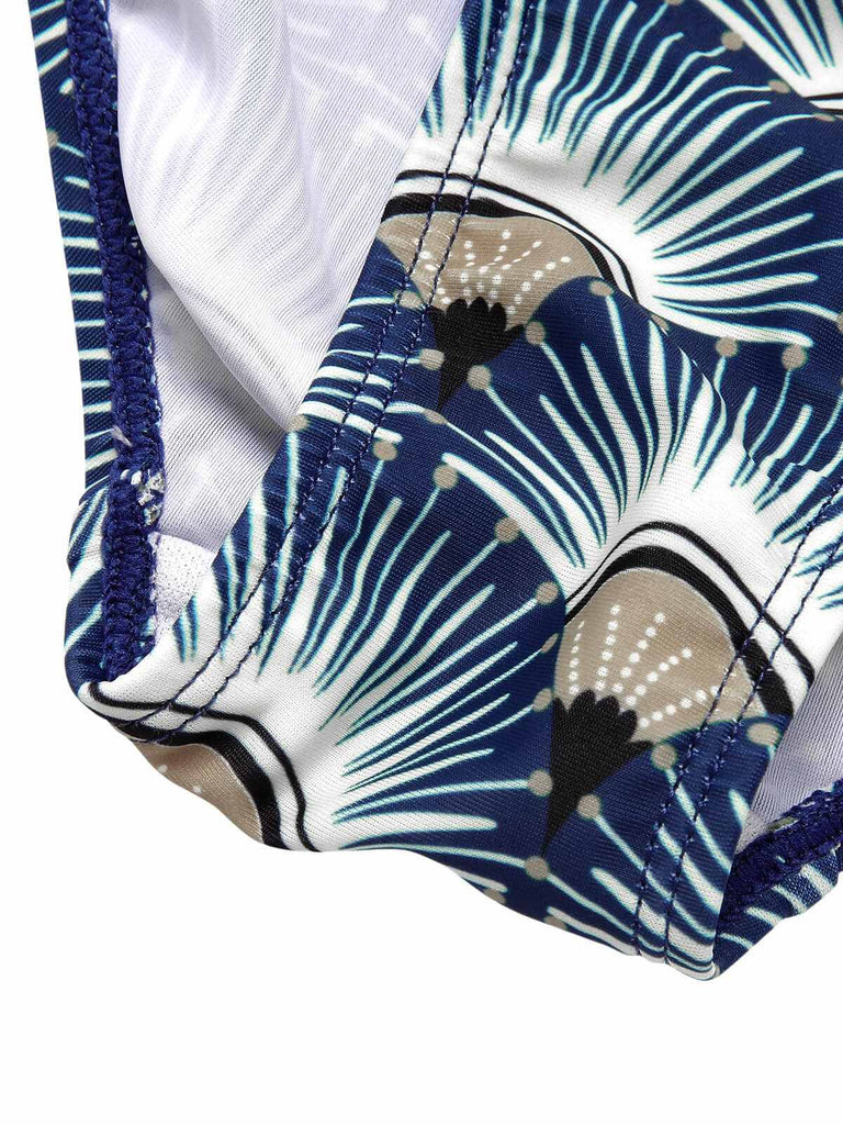 Blue 1930s Ancient Fan Lace-Up Bikini Set | Retro Stage
