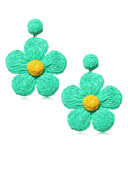 Boho Ruffia Strass Flower Pendant Earrings | Retro Stage