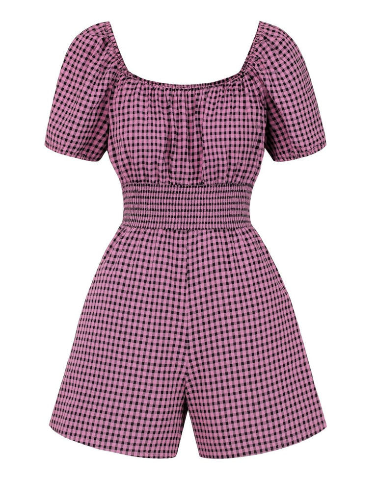 Black 1950s Raspberry Puff Sleeves Romper | Retro Stage