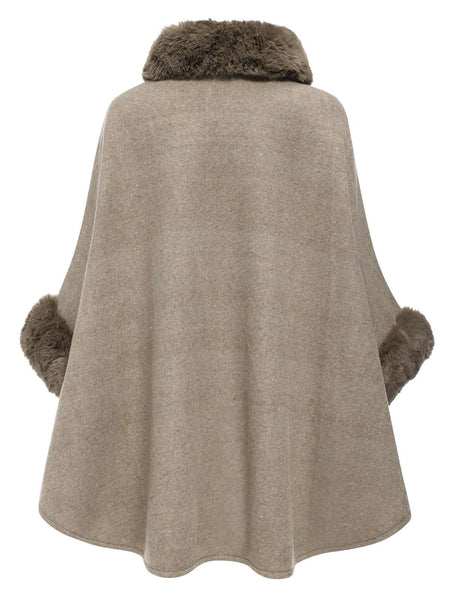 Coffee 1940s Faux Fur Collar Batwing Coat | Retro Stage