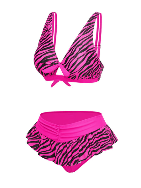 Pink 1950s Strap Zebra Print Bikini Set | Retro Stage