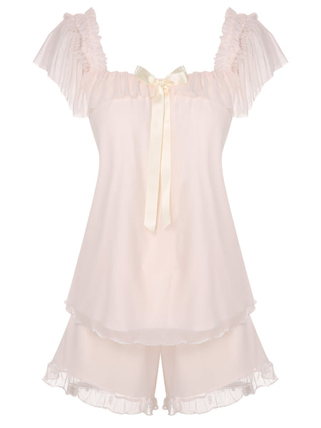 Pink 1950s Square Collar Ribbon Pajamas | Retro Stage