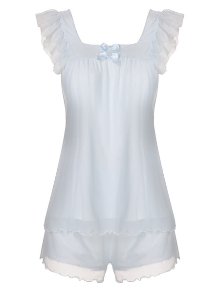 Light Blue 1950s Square Collar Pajamas | Retro Stage