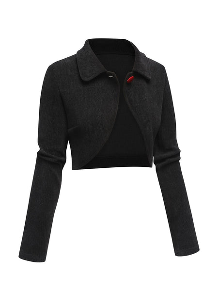 Black 1950s Textured Knitted Crop Jacket | Retro Stage