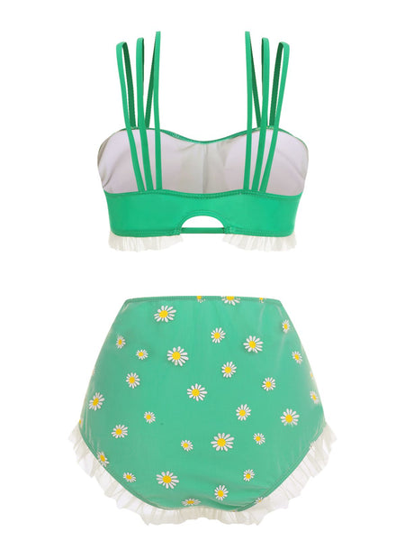 Green 1950s Summer Daisy Tankini Set | Retro Stage