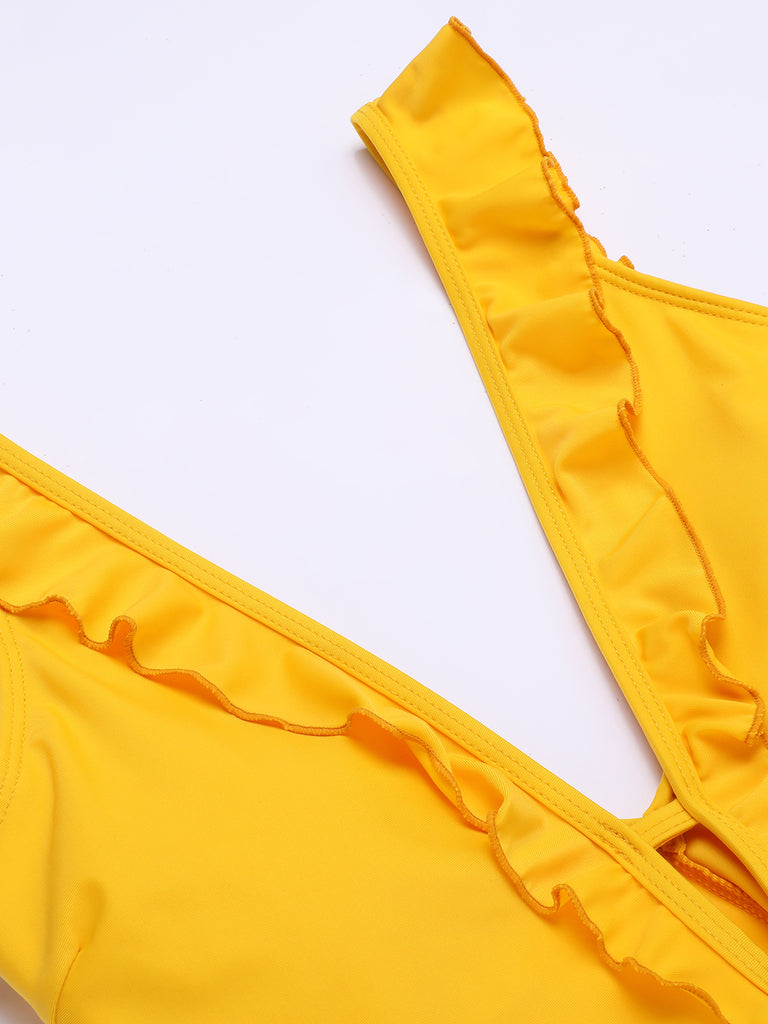 Yellow 1930s V-Neck One-piece Swimsuit | Retro Stage